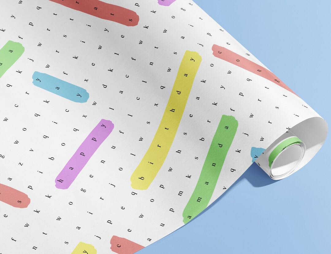 Personalised Birthday Gift Wrap, Wrapping Paper, Word Search, Your Name ...