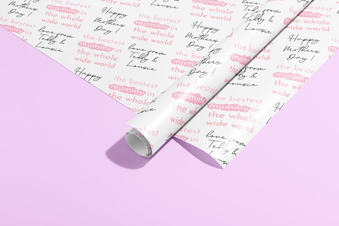 Personalised Mothers Day Gift Wrap, Names, Wrapping Paper, Pink ...