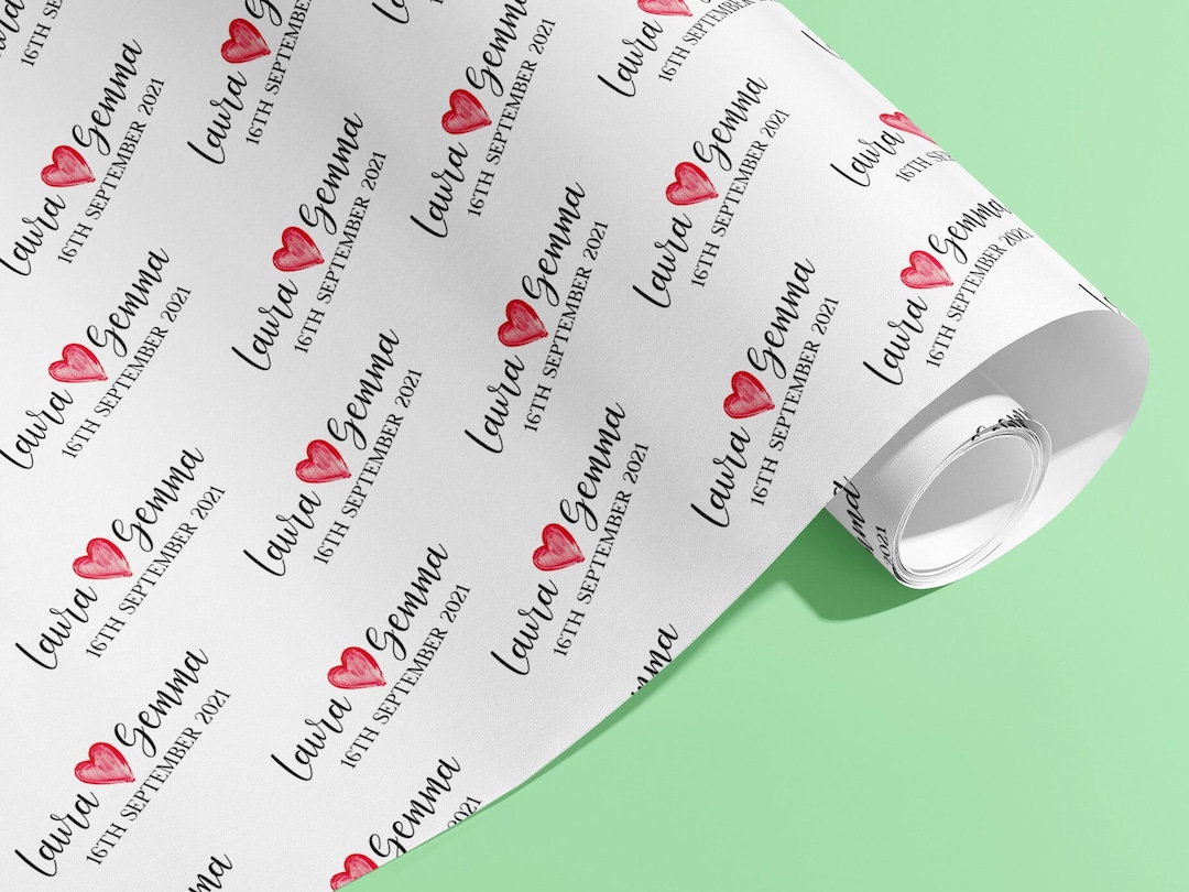 Personalised Gift Wrap, Names, Wrapping Paper, Valentines, Hearts ...
