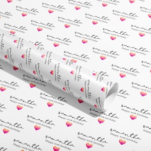 Personalised Gift Wrap, Names, Wrapping Paper, Birthday, Hearts ...