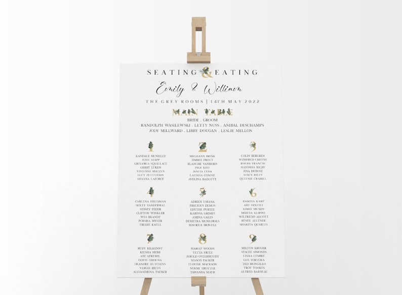 Gold Floral Wedding Seating Chart, A1, A2 Size, Wedding Seating Plan ...