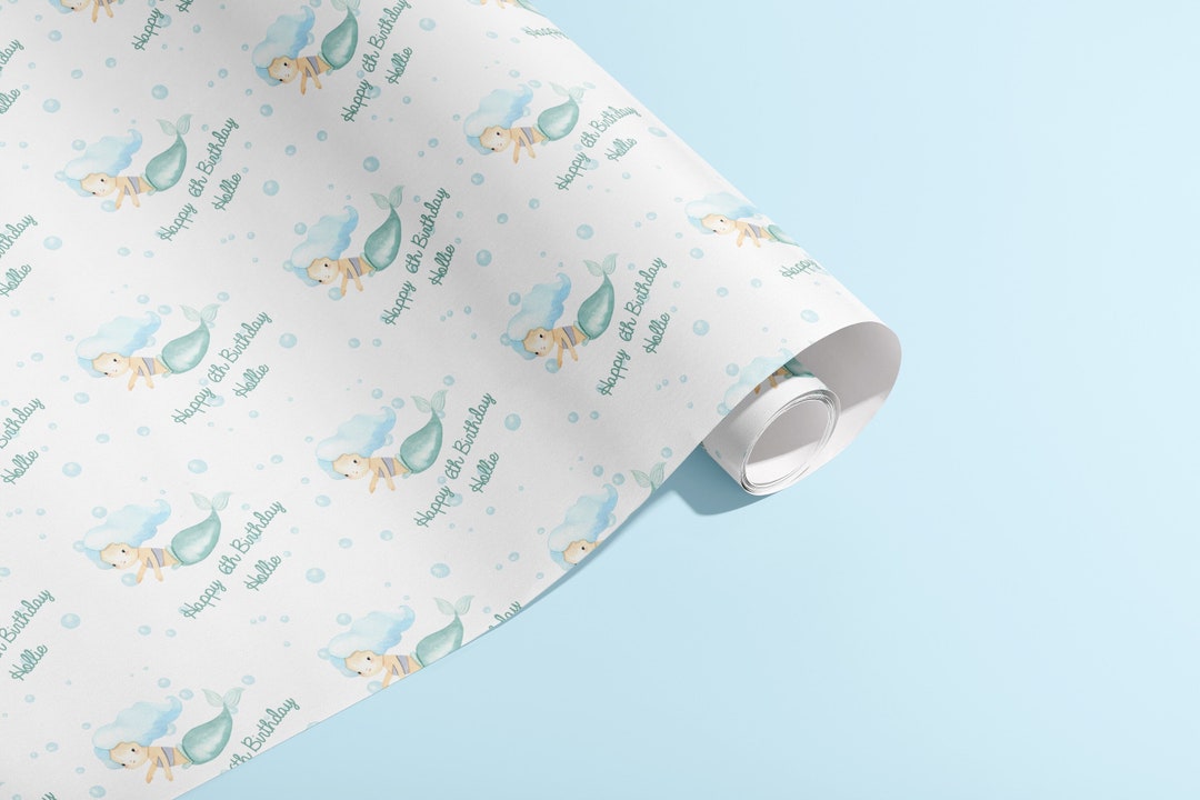 Personalised Birthday Gift Wrap, Names, Wrapping Paper, Mermaid, Water ...