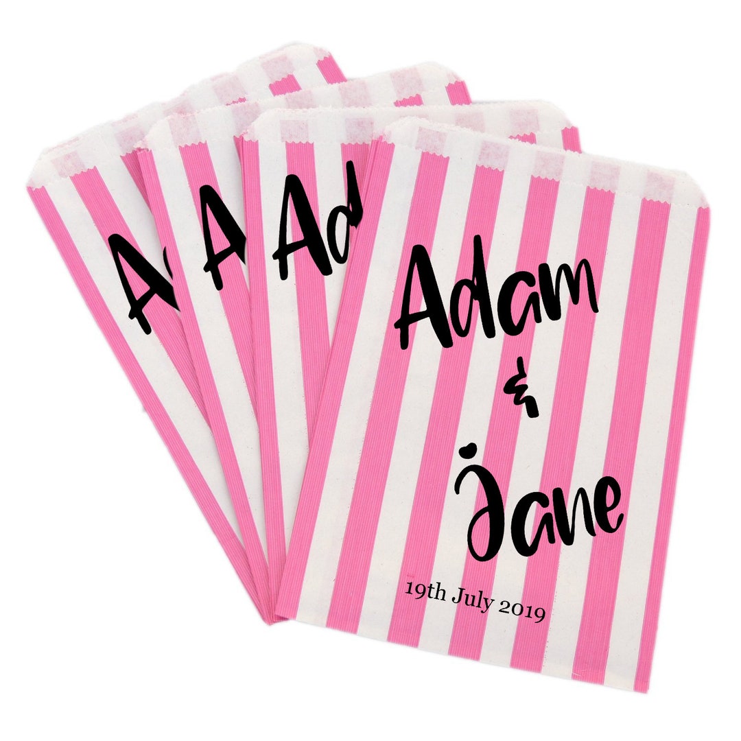 Personalised Paper Sweet Bags Striped Treat Bags Wedding Sweet Cart