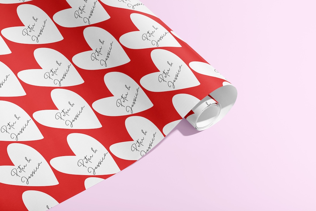 Personalised Gift Wrap, Names, Wrapping Paper, Birthday, Hearts ...