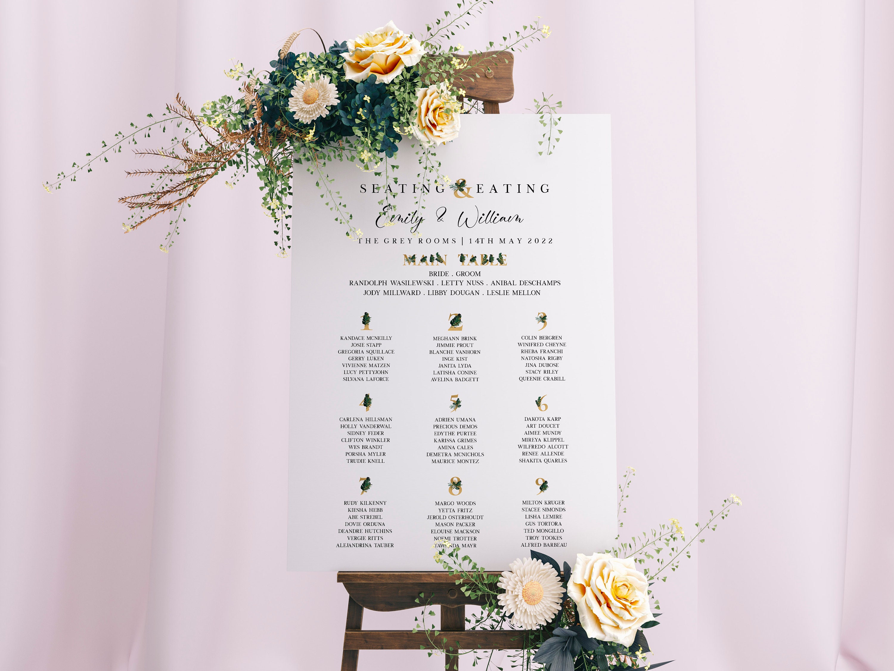 Gold Floral Wedding Seating Chart, A1, A2 Size, Wedding Seating Plan ...