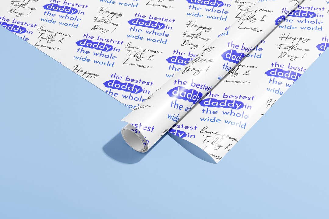Personalised Fathers Day Gift Wrap, Names, Wrapping Paper, Blue ...