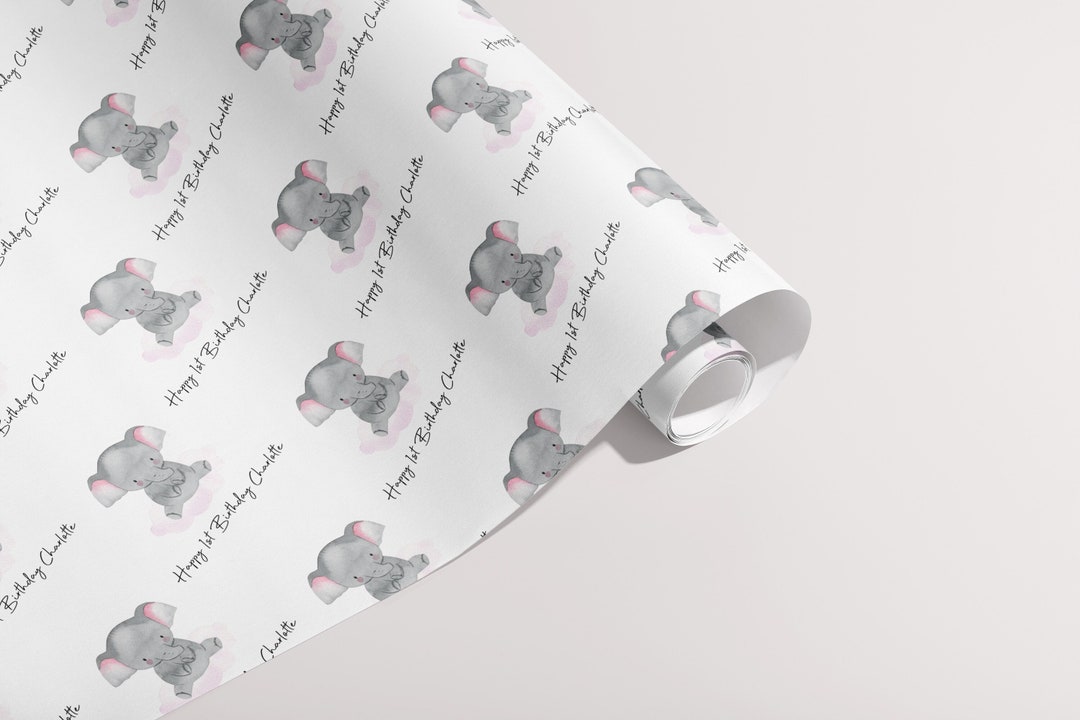 Personalised New Born Gift Wrap, Names, Wrapping Paper, Elephant ...