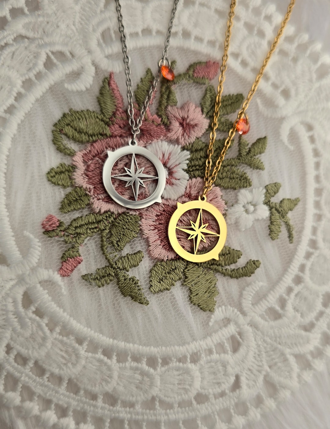 Straykids Compass Necklace - Red Gem Stone - Etsy