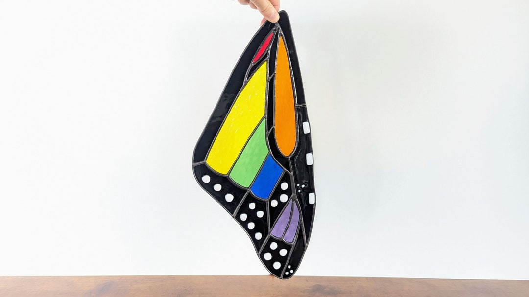 Large Rainbow Monarch Wing Stained Glass Panel - Etsy