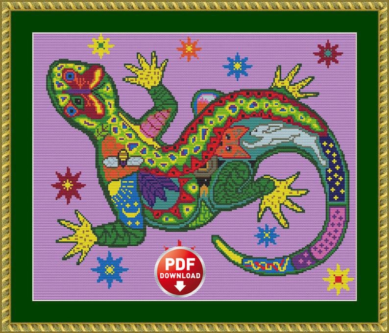 Cross Stitch Pattern Lizard PDF, Instant Download. Anti-stress ...