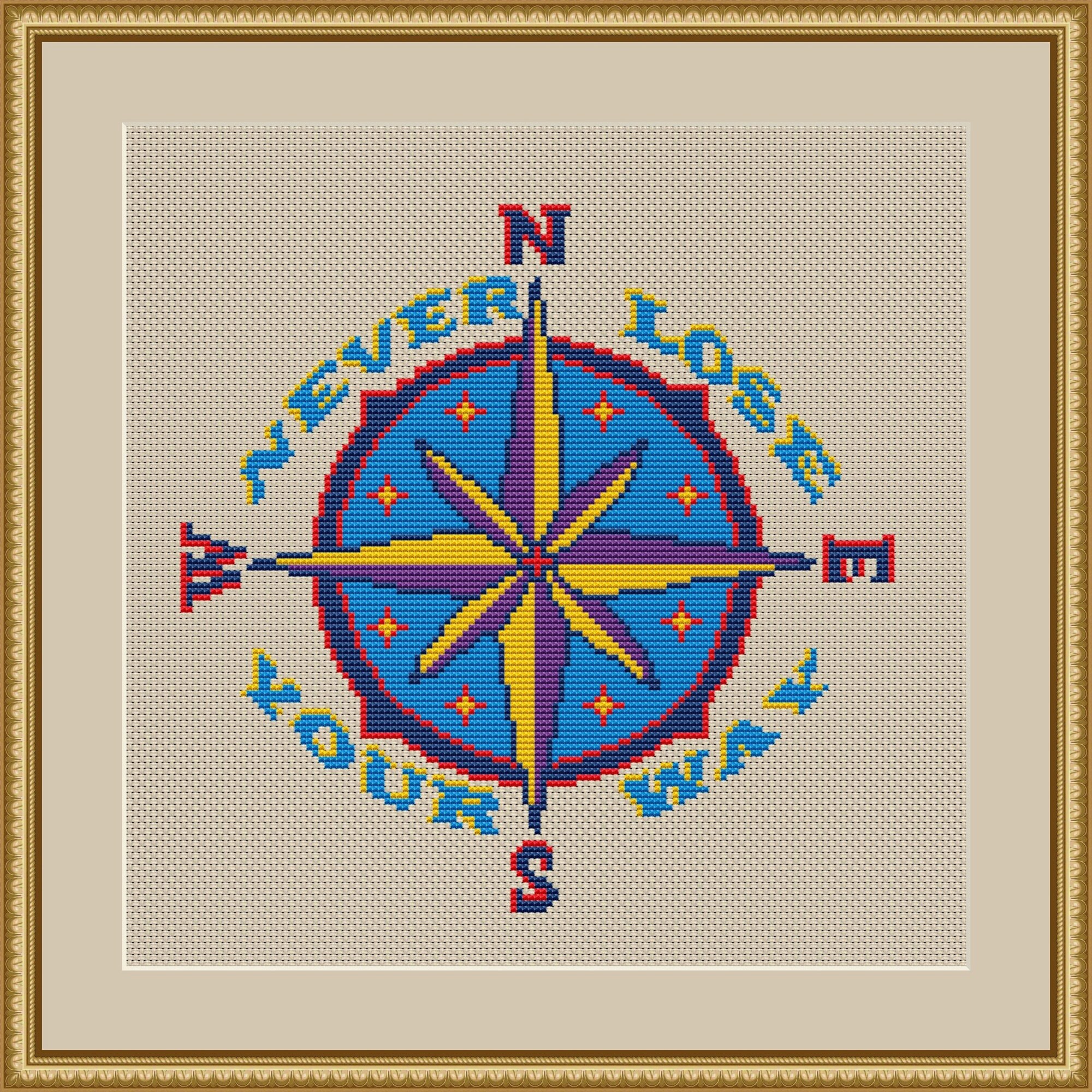 Compass Rose - Cross Stitch Pattern - PDF Digital Download Modern Cross ...