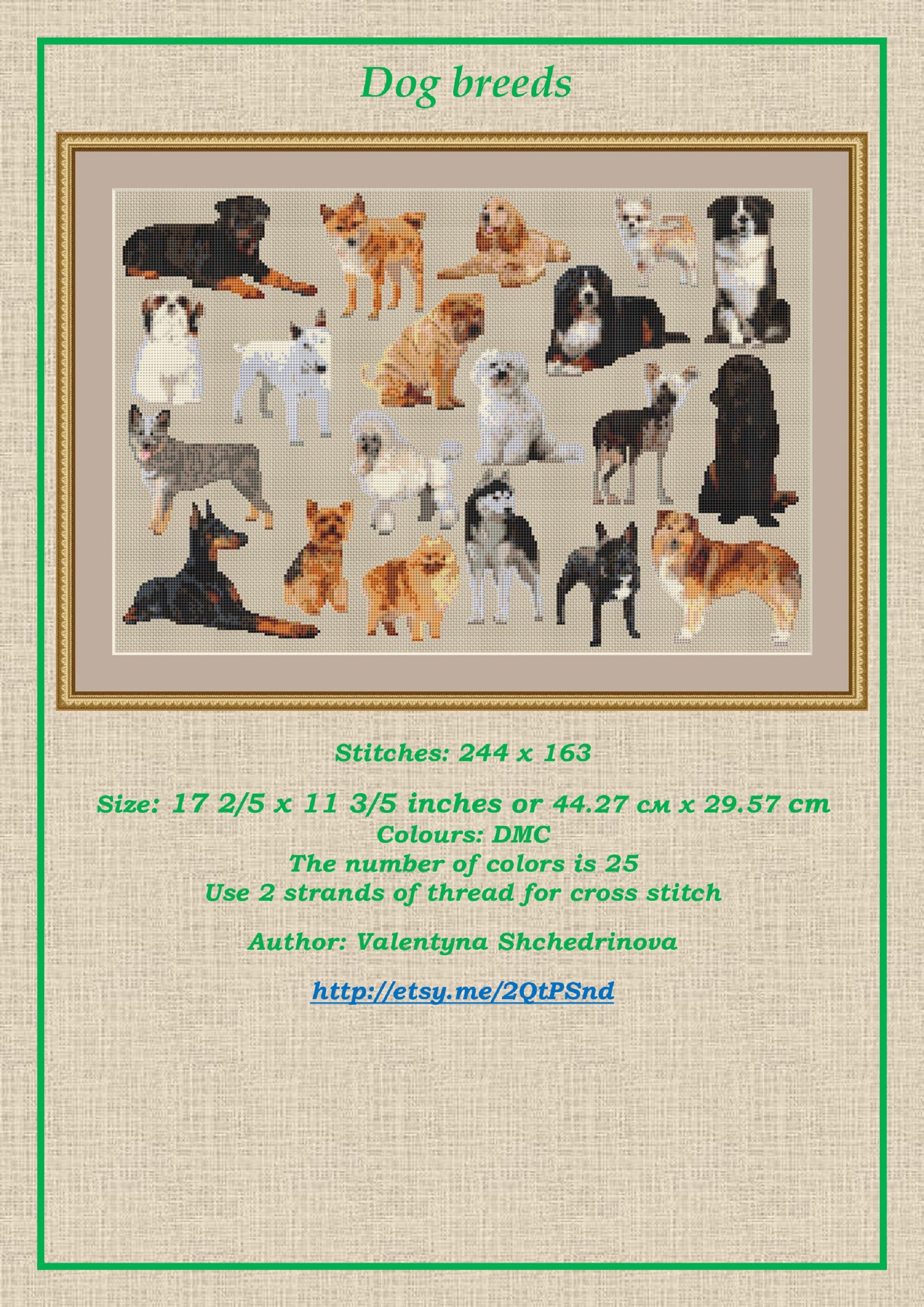 Cross Stitch Pattern Dog Breeds - Instant Download! Wall Decor Step by ...