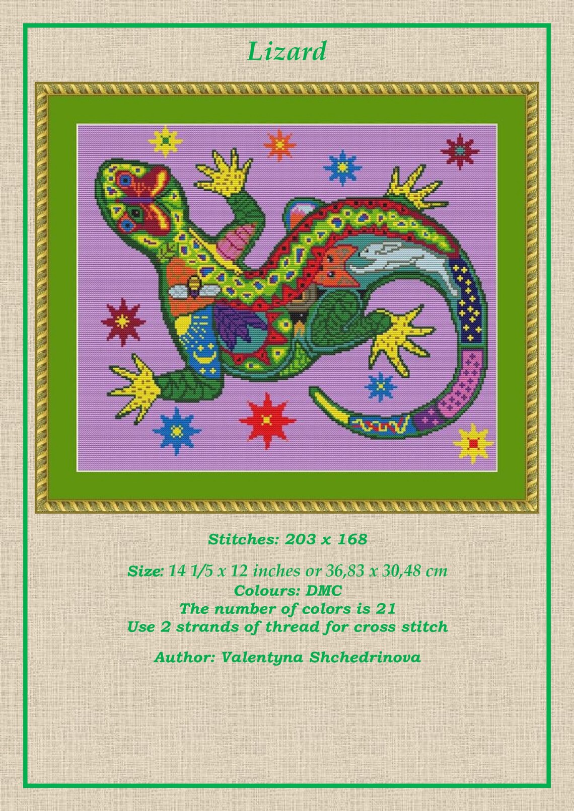 Cross Stitch Pattern Lizard PDF, Instant Download. Anti-stress ...
