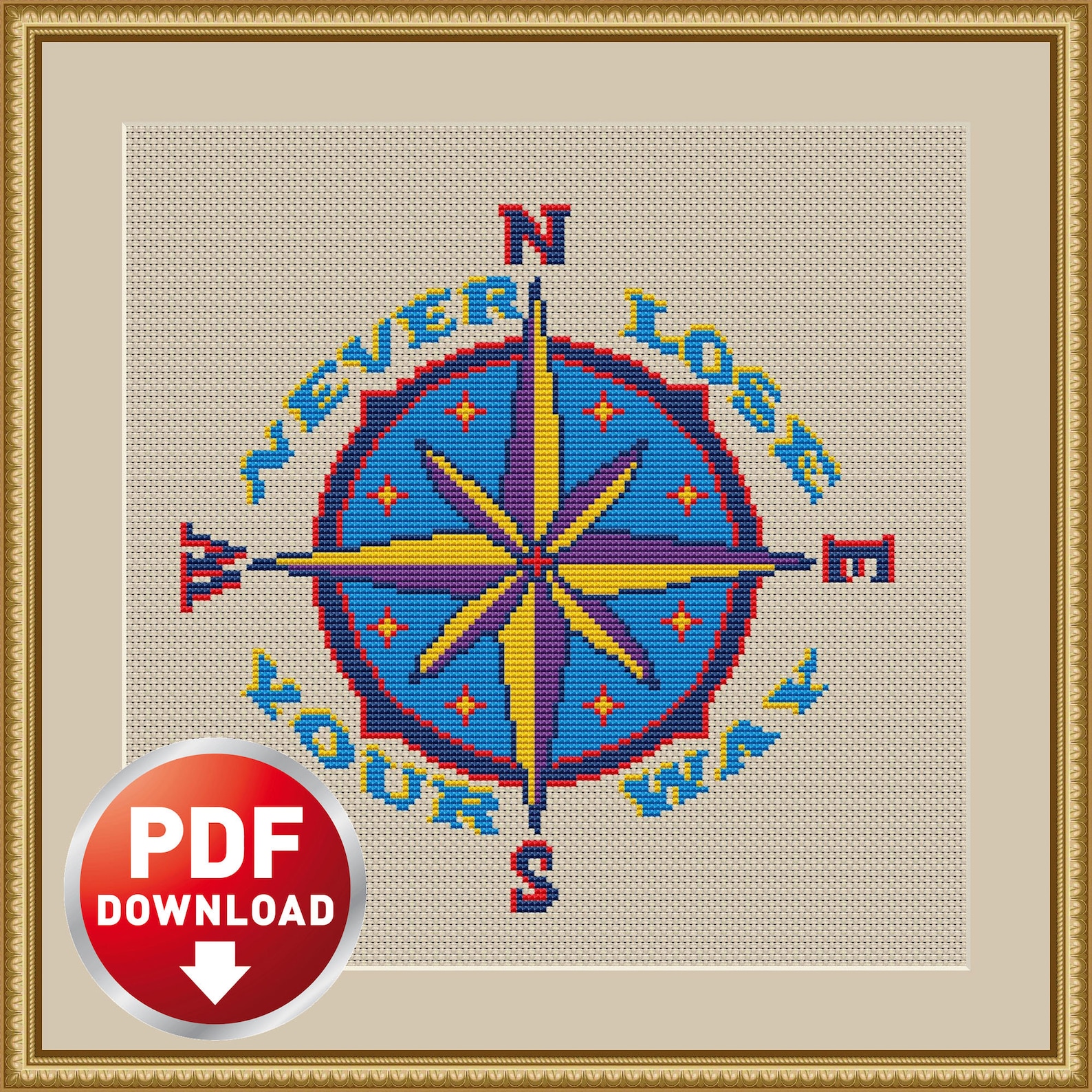 Compass Rose - Cross Stitch Pattern - PDF Digital Download Modern Cross ...
