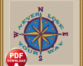 Compass Cross Stitch Pattern | Etsy