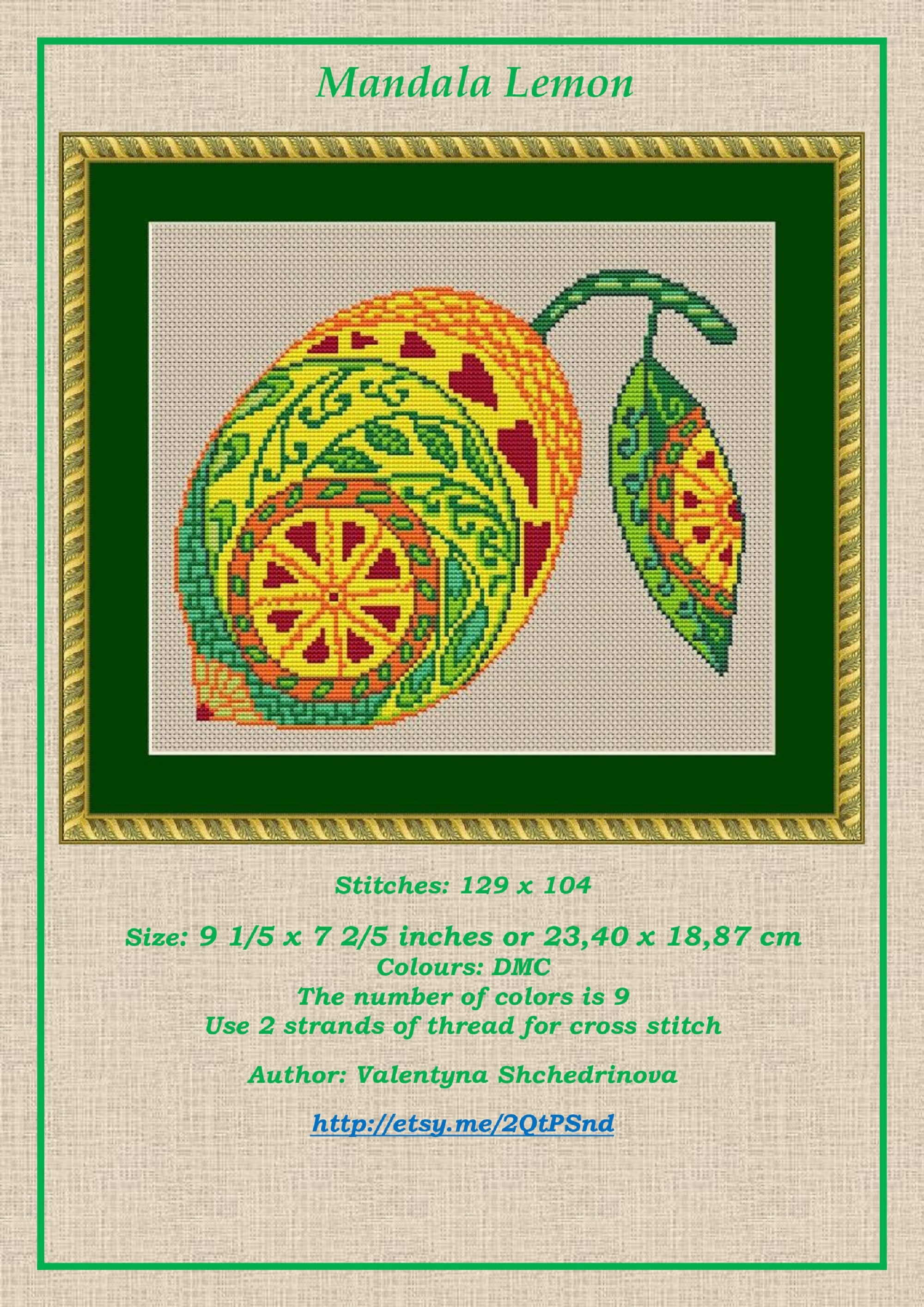 Cross Stitch Pattern Mandala Lemon Instant Download PDF Modern Digital ...