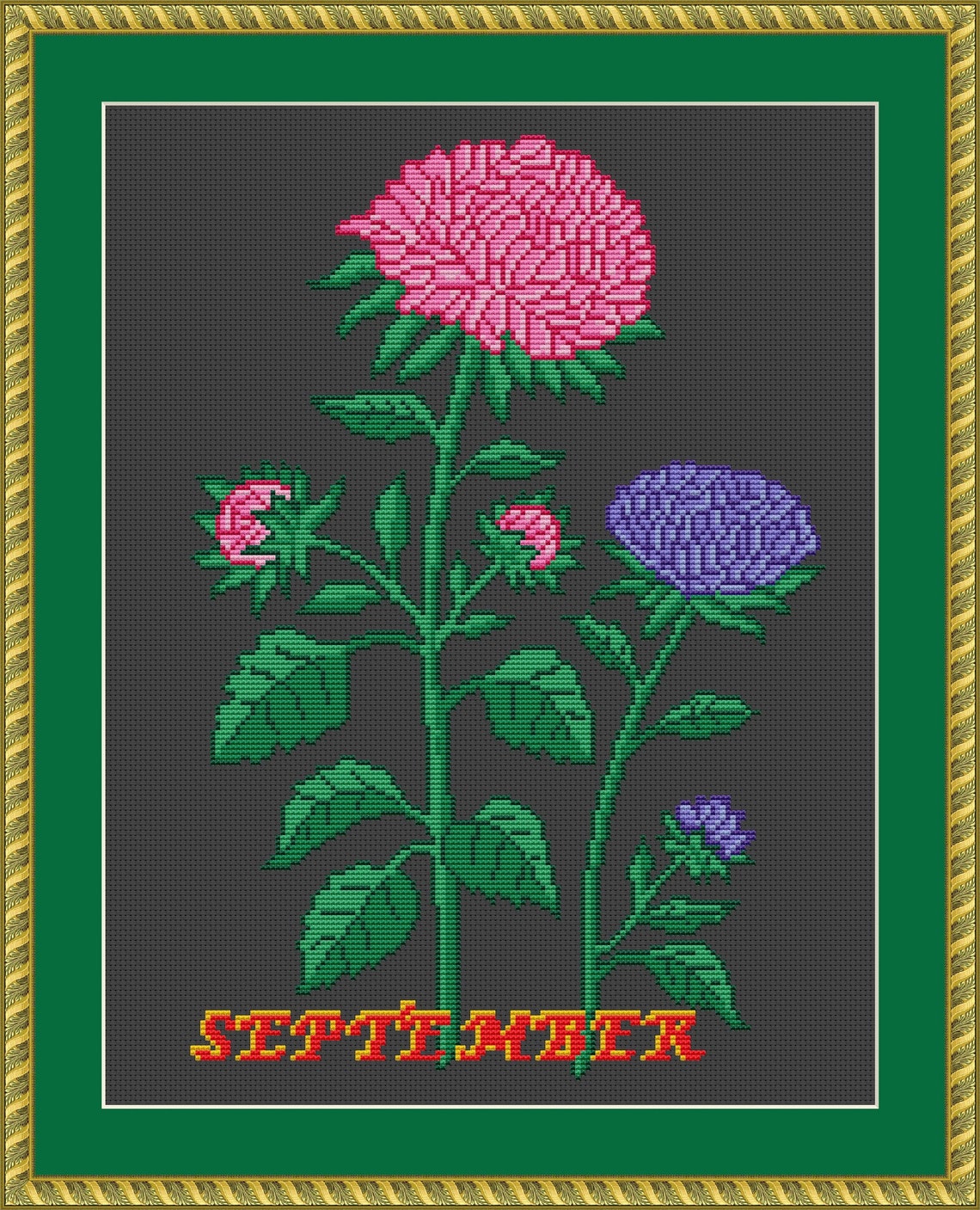 Cross Stitch Pattern Aster Birth Month Flower September Instant ...