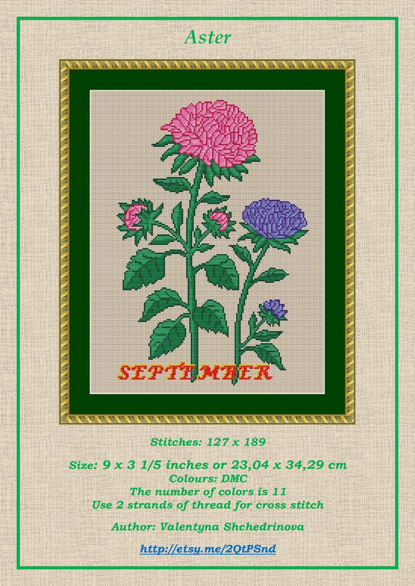 Cross Stitch Pattern Aster Birth Month Flower September- Instant ...