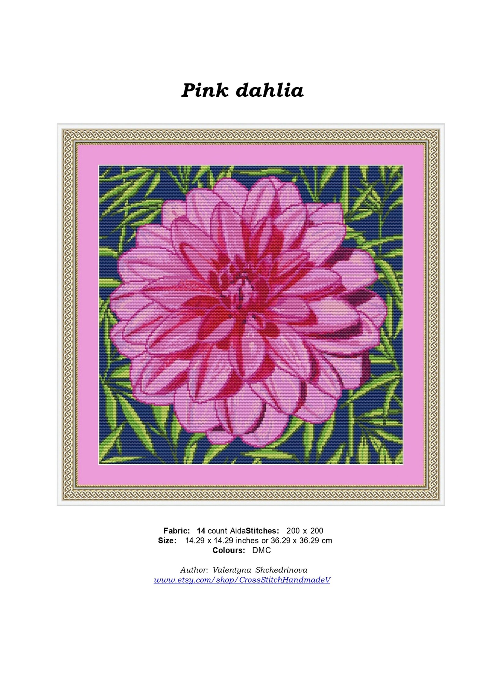 Patrón punto de cruz Dalia PDF Almohada moderna PINK Patrón punto de ...