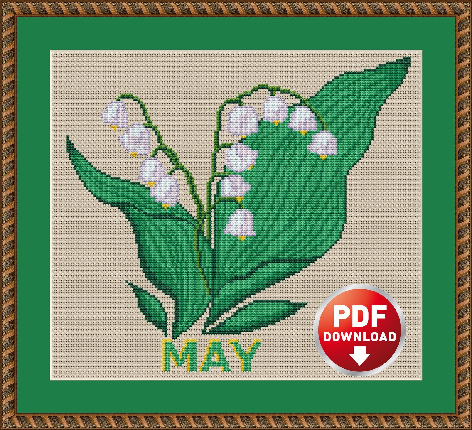 Lily of the Valley Cross Stitch Pattern Birth Month Flower May- Instant ...