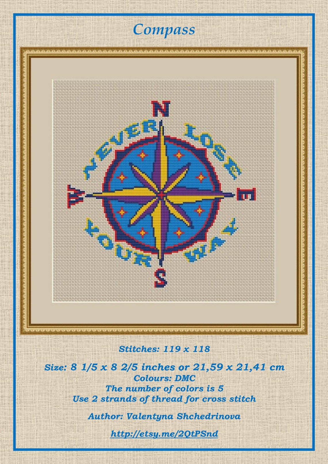 Compass Rose Cross Stitch Pattern PDF Digital Download - Etsy