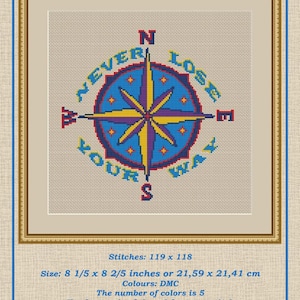 Compass Rose - Cross Stitch Pattern - PDF Digital Download Modern Cross ...
