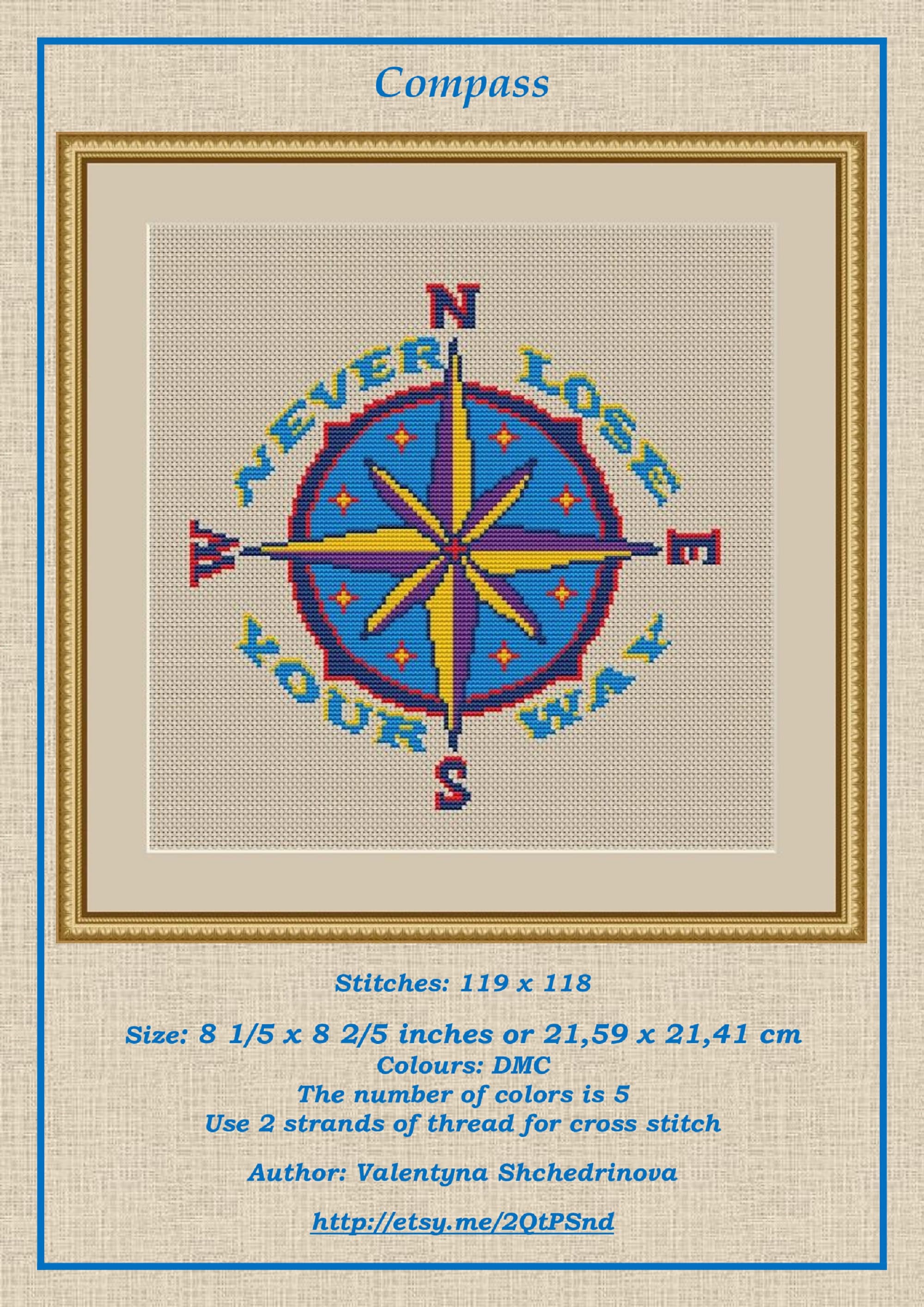 Compass Rose - Cross Stitch Pattern - PDF Digital Download Modern Cross ...