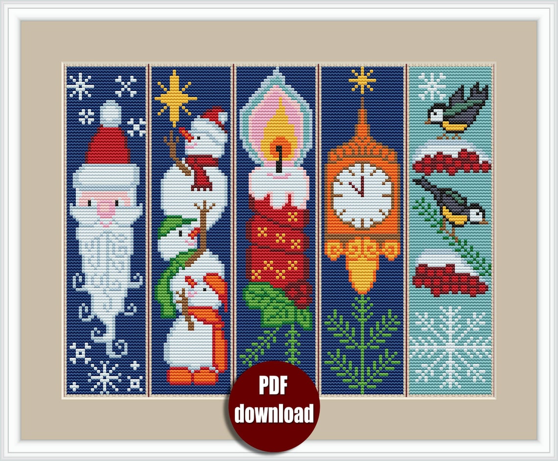 Christmas Bookmark Set Cross Stitch Pattern Download PDF Holiday ...