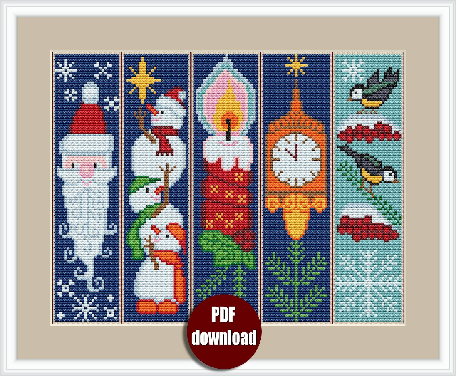 Christmas Bookmark Set Cross Stitch Pattern Download PDF Holiday ...