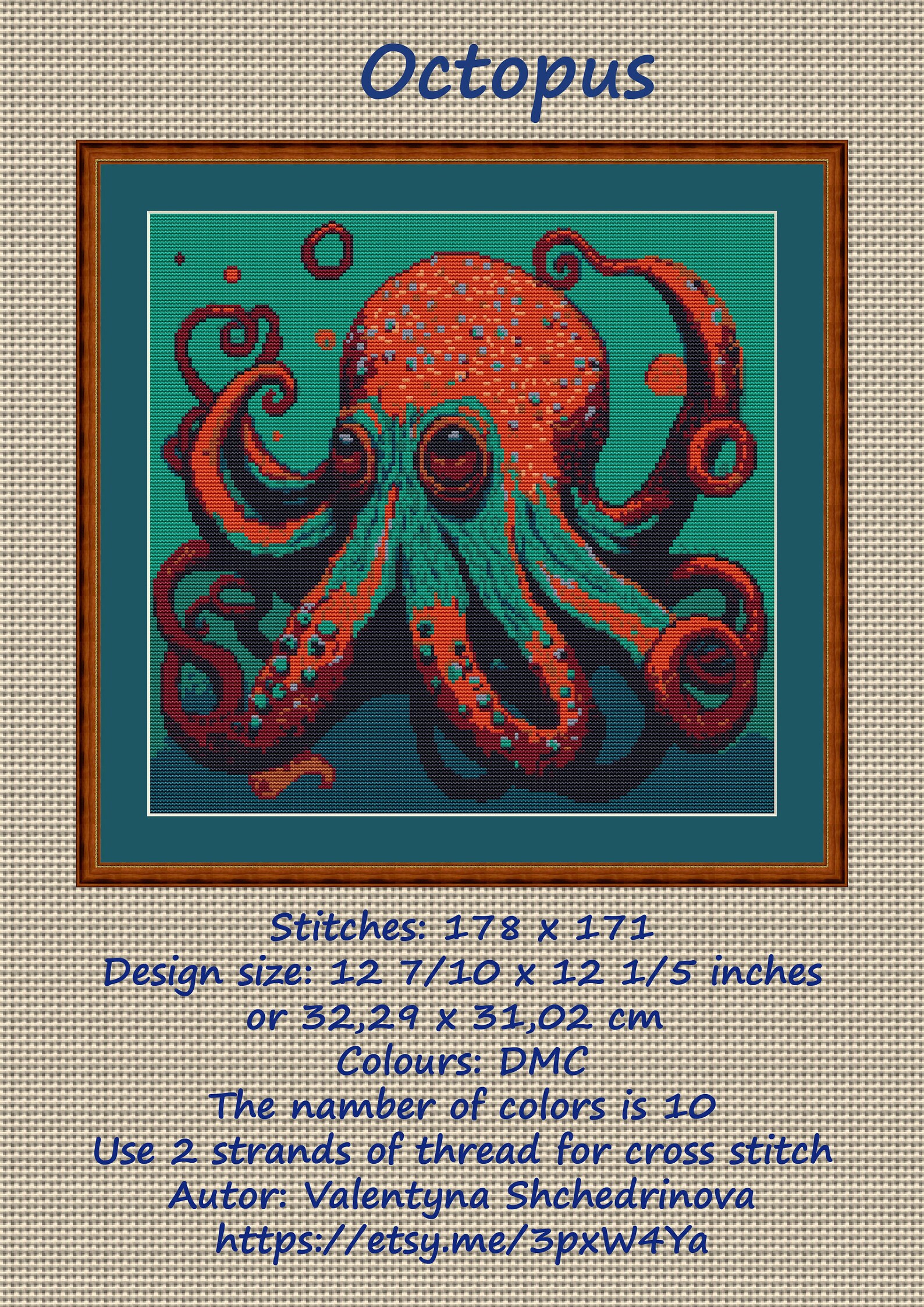 Octopus Cross Stitch Pattern: Nautical Ocean Embroidery (PDF Download ...