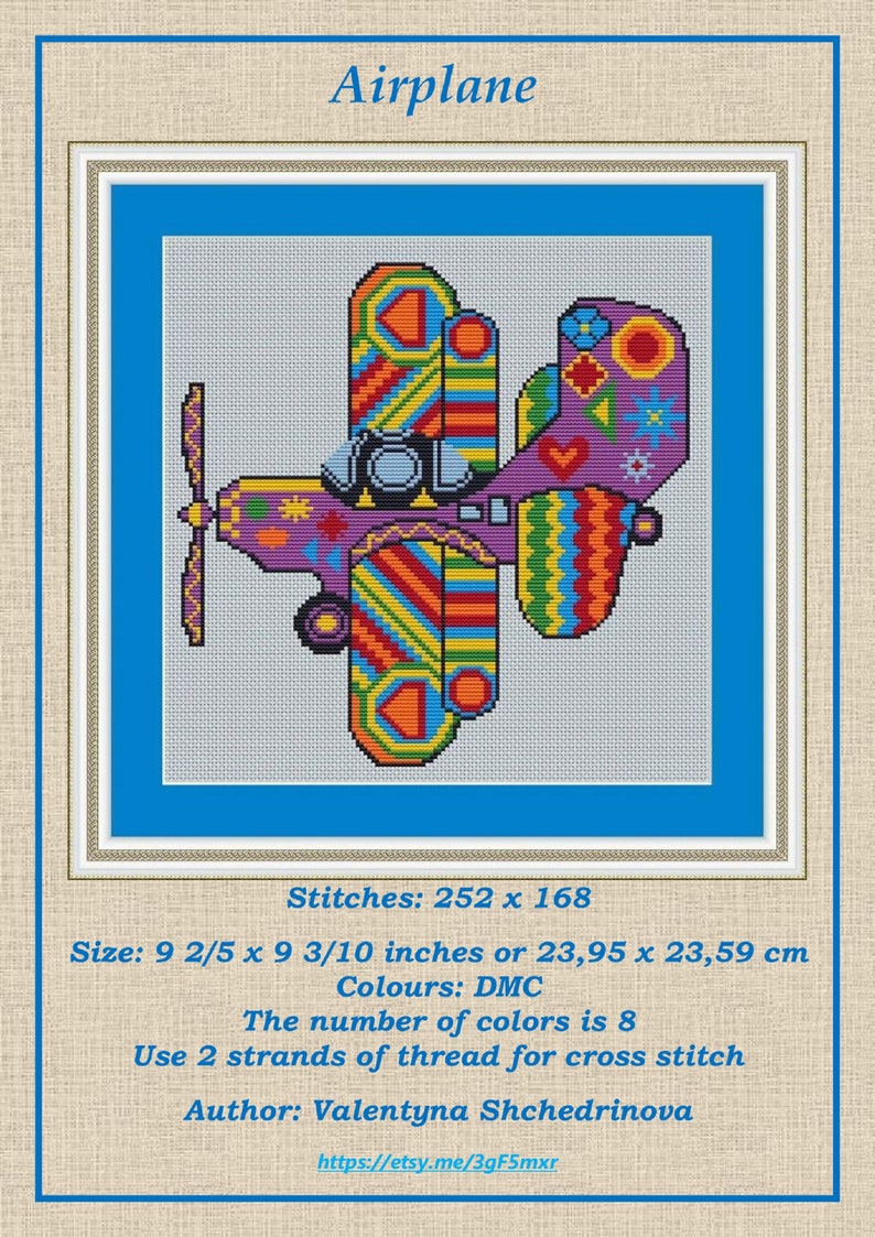 Cross Stitch Pattern Airplane PDF Instant Download. Anti-stress ...