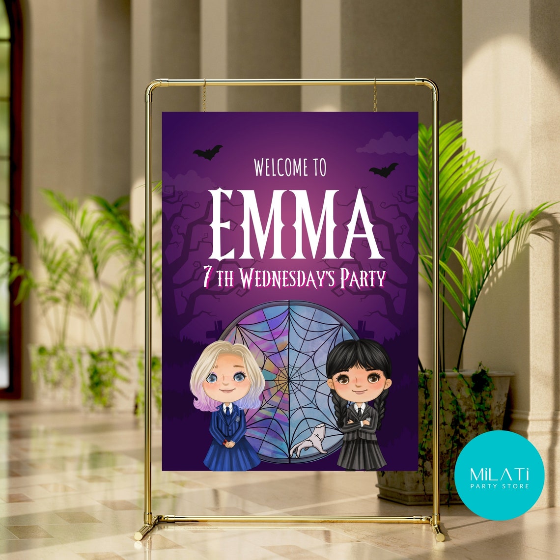 Digital Wednesday Addams Birthday Welcome Sign, Printable Welcome Sign ...