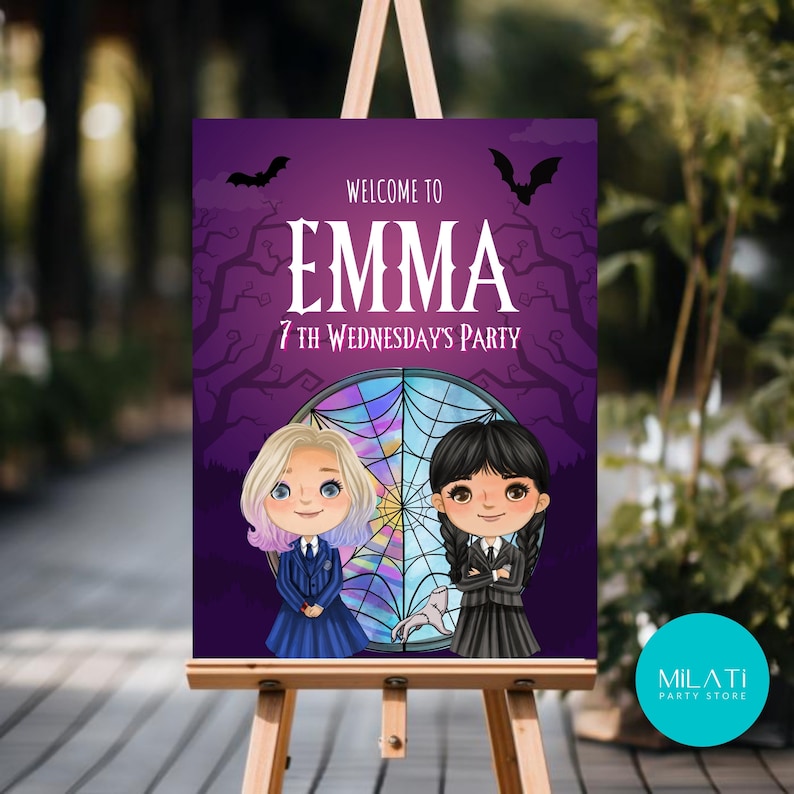 Digital Wednesday Addams Birthday Welcome Sign, Printable Welcome Sign ...