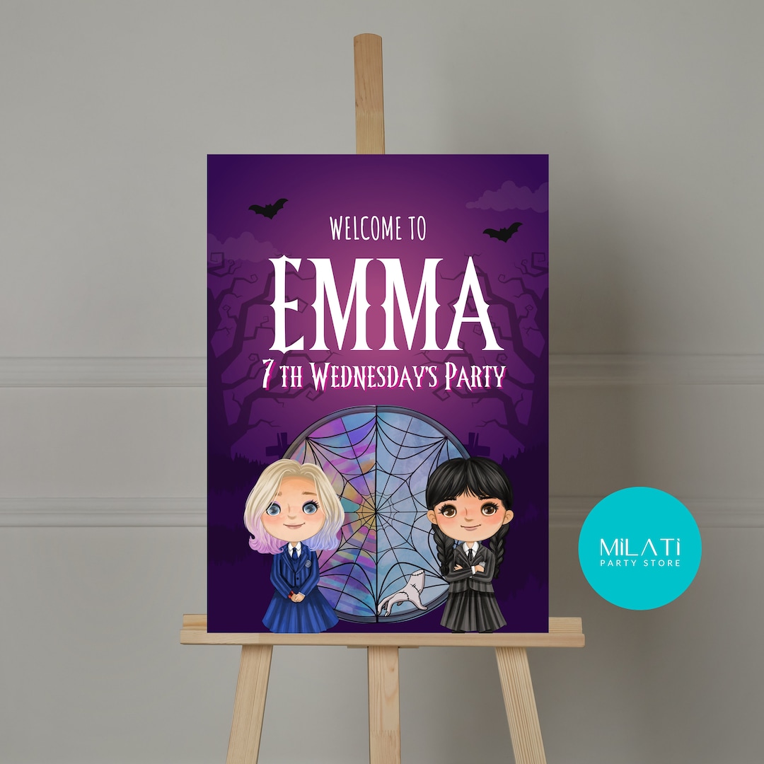 Digital Wednesday Addams Birthday Welcome Sign, Printable Welcome Sign ...