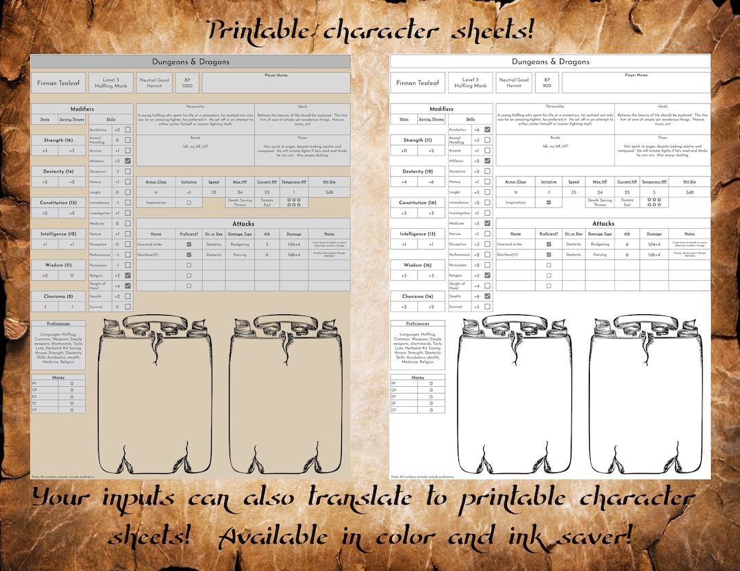 DND 5e Character Sheet Auto Input Google Sheet Inputs All Stats Magic ...