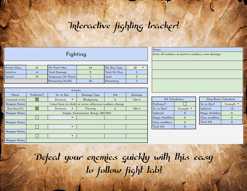 DND 5e Character Sheet Auto Input Google Sheet Inputs All Stats Magic ...