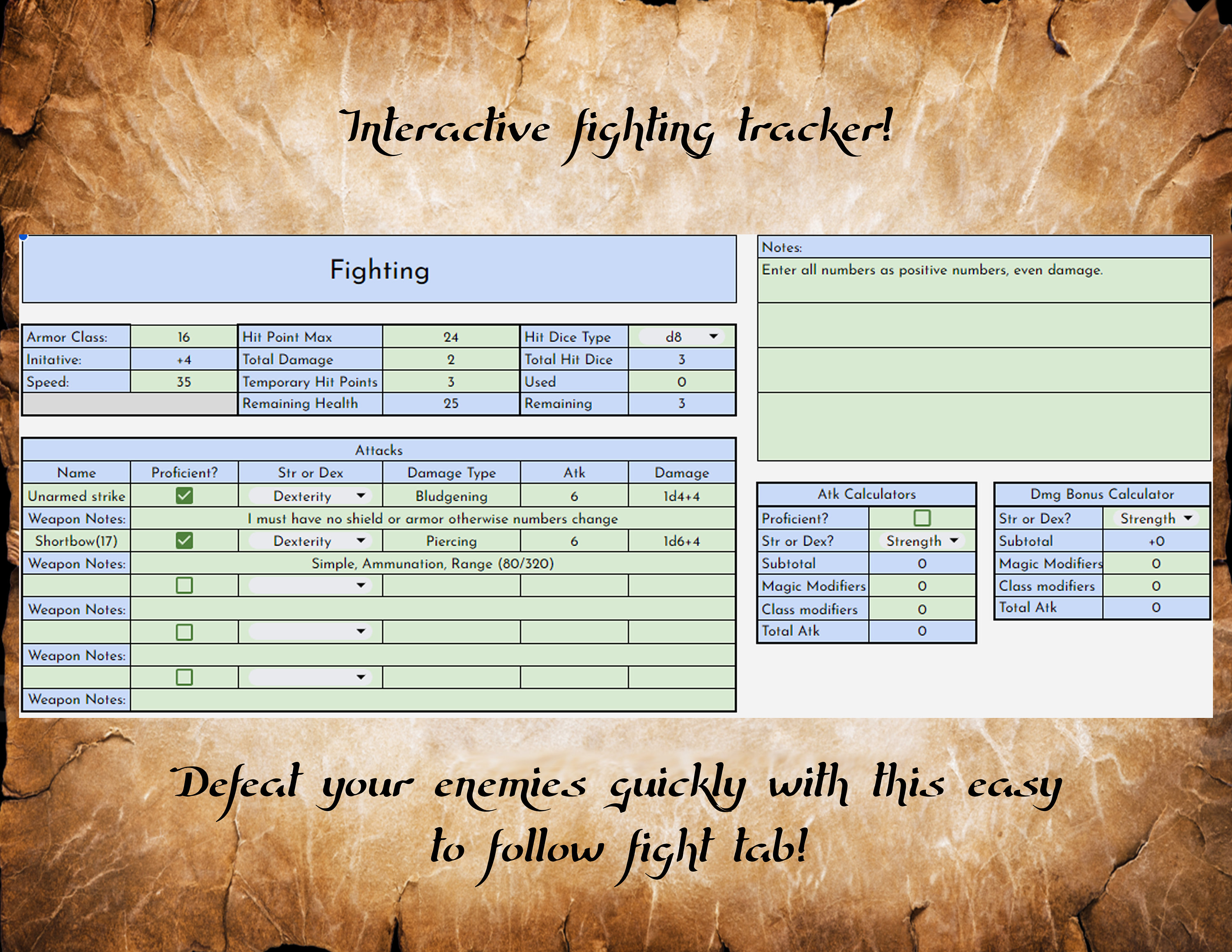 DND 5e Character Sheet Auto Input Google Sheet Inputs All Stats Magic ...