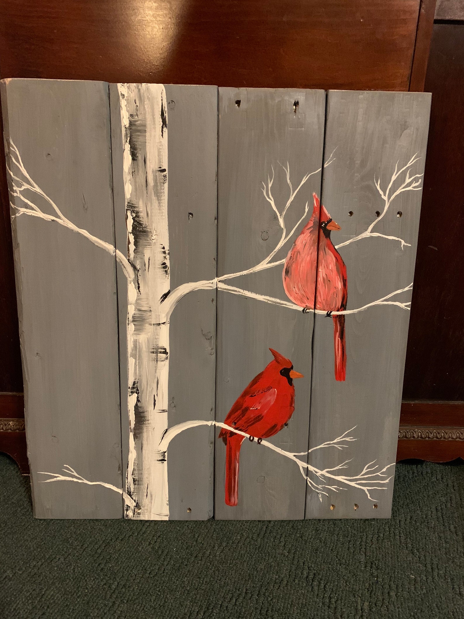 Cardinal Pair in Birch Trees - Etsy