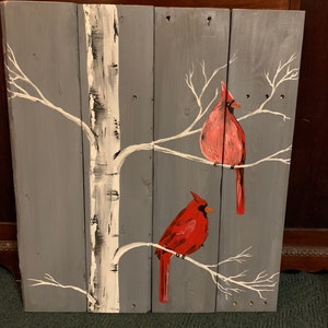 Cardinal Pair in Birch Trees - Etsy
