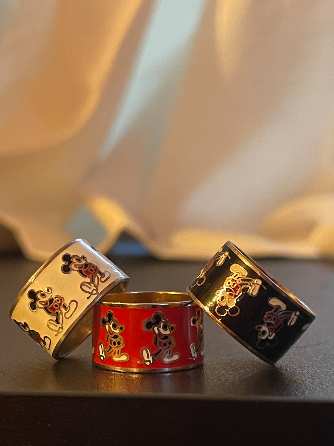 Vintage Style Disney Mickey Mouse Enamel Cigar Band Ring, Matching Set ...