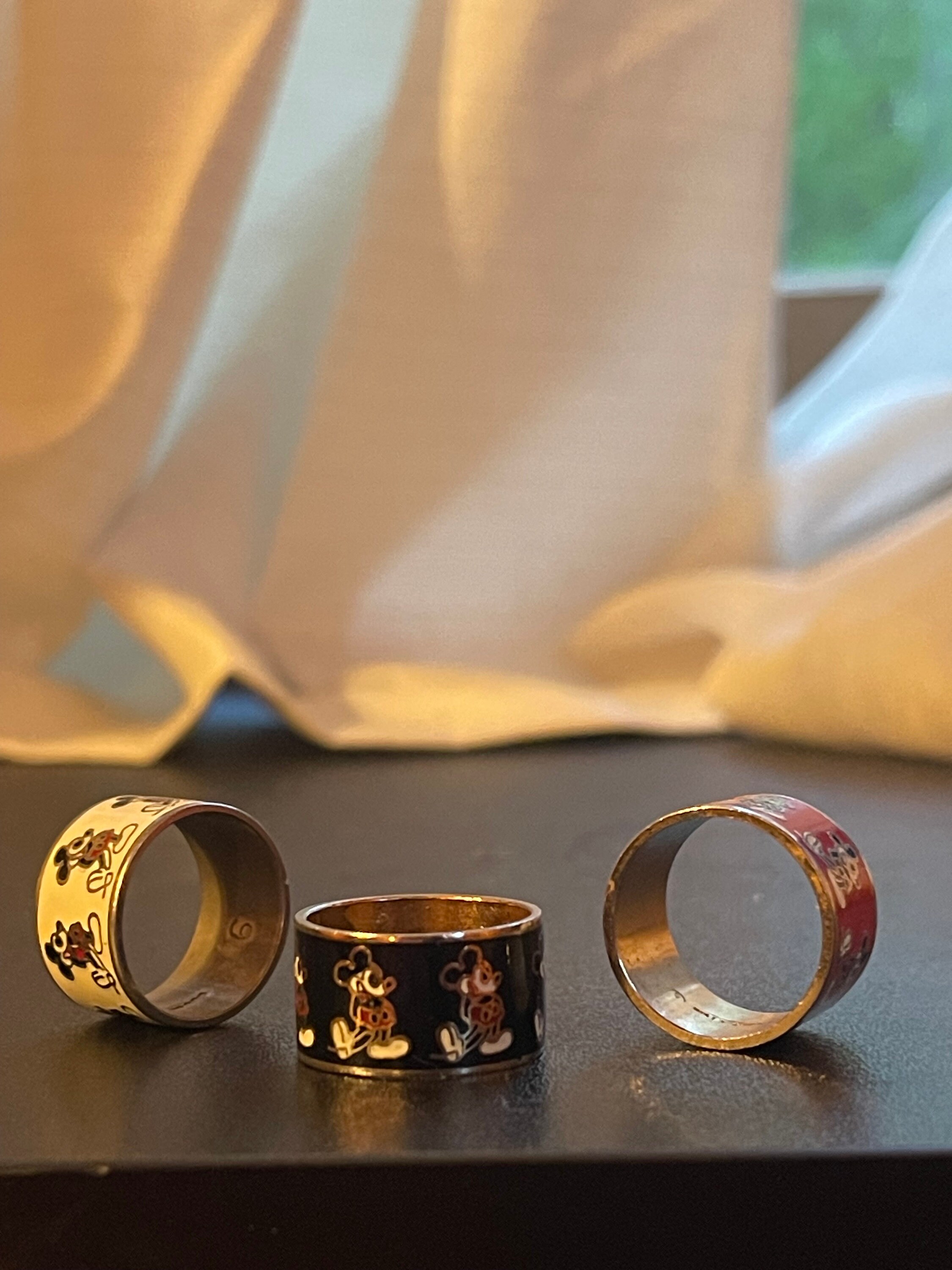 Vintage Style Disney Mickey Mouse Enamel Cigar Band Ring, Matching Set ...