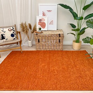 ZANAM Orange Plain Flatweave Rug, Modern Boho & Halloween Home Decor ...