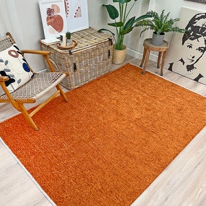 ZANAM Orange Plain Flatweave Rug, Modern Boho & Halloween Home Decor ...