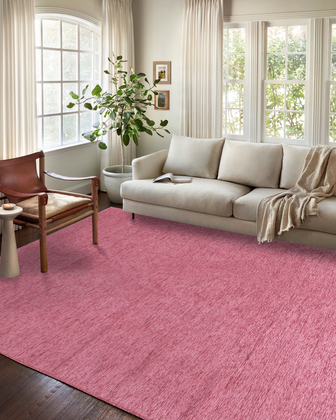 CHLOE Pink Plain Rug, Modern Boho Home Décor Shabby Chic Area Rugs ...