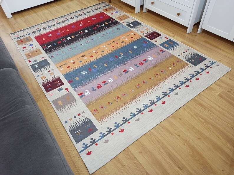 ASUN Kilim Style Colorful Pastel Rug White Ivory Vintage | Etsy