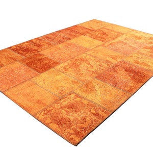 Patchwork Orange Rug, Vintage Style Distressed Oriental Home Décor Area ...