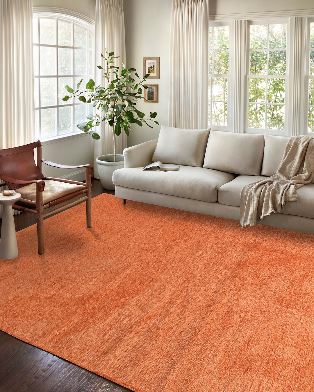 ZANAM Orange Plain Flatweave Rug, Modern Boho & Halloween Home Decor ...