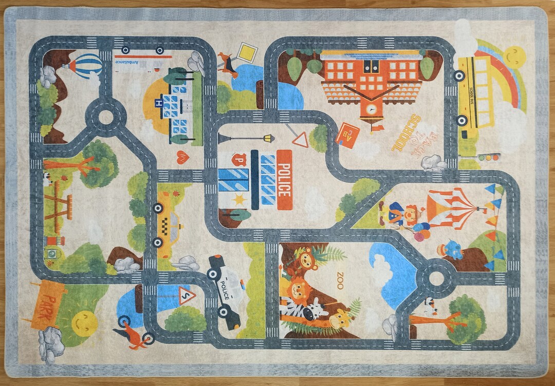 KIDS ROAD RUG Play Mat, Soft, Play House, Car, Road Rug, Nursery Rug ...