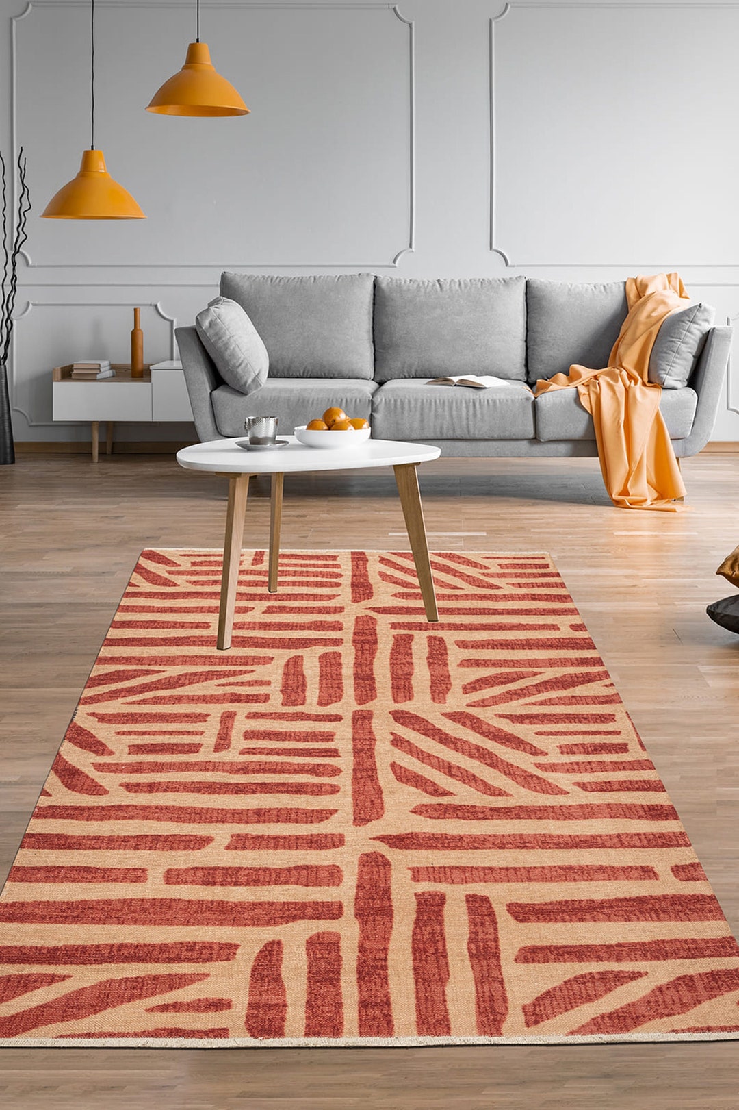 REESE Orange Modern Orange Design Area & Runner Rug, Unique Design ...