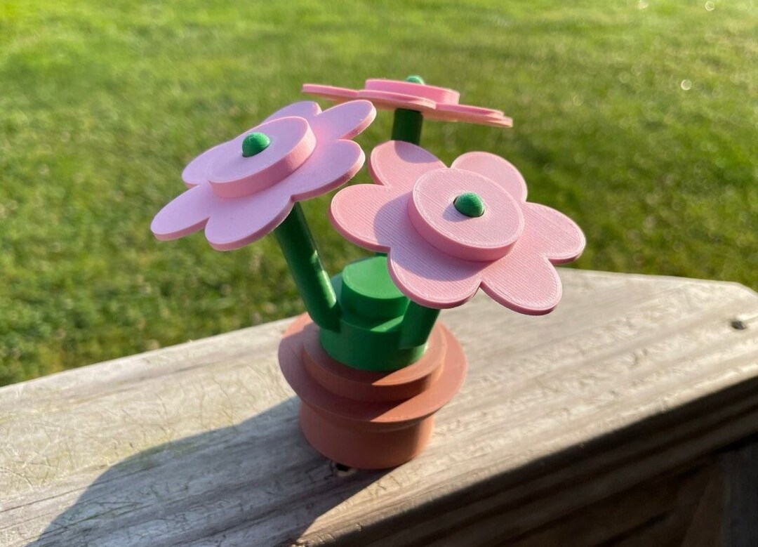 3D Printed Building Brick Style Flowers Cute Desk Decor Block Flower ...